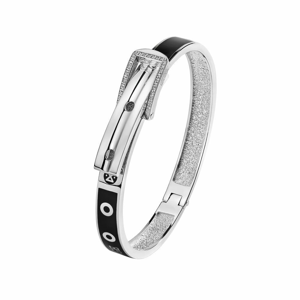 Жесткий браслет, серебро, 925 проба, родирование, эмаль