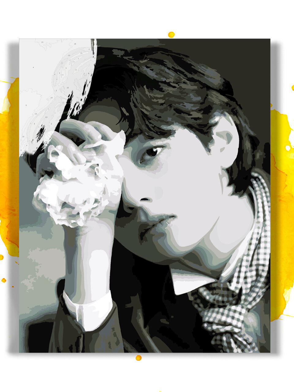 Картина по номерам на холсте Тэхён BTS чб, 30 х 40 см