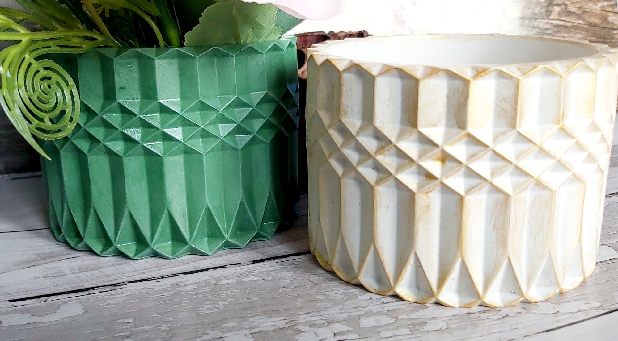 Кашпо из гипса "Ромби"Белый, 250мл, 8,5х8,5х9см, Ручная работа