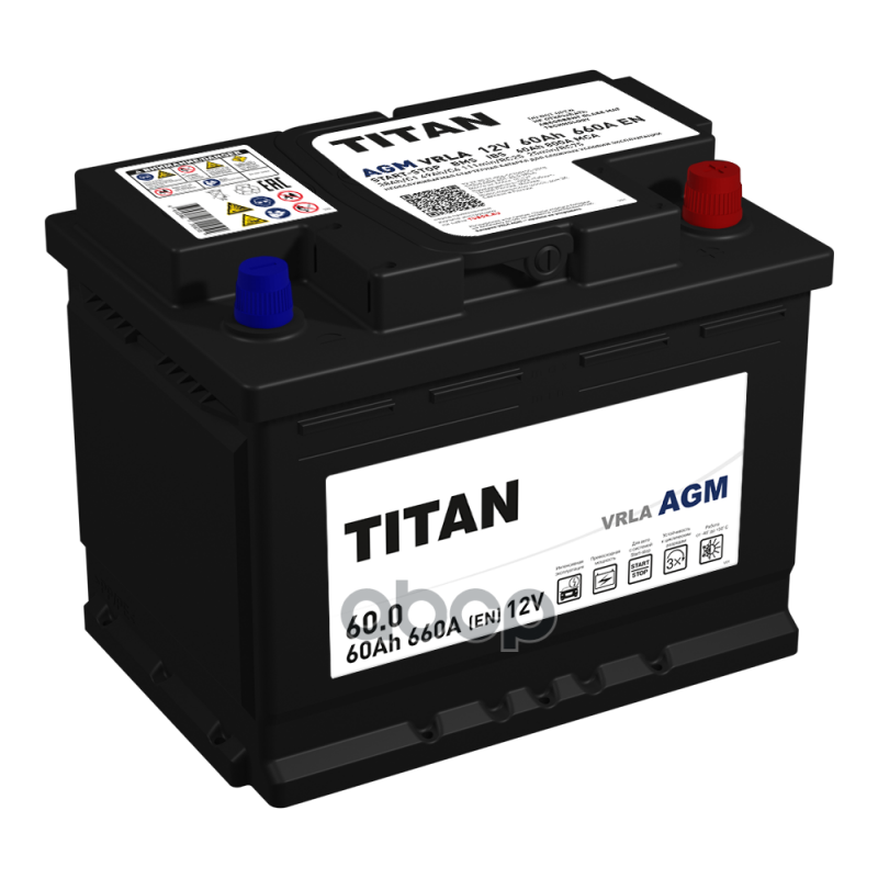 60 А. ч. Titan AGM обр. п, 660 A/EN (242x175x190) (глуб. разряд) TITAN арт. 4610082702080
