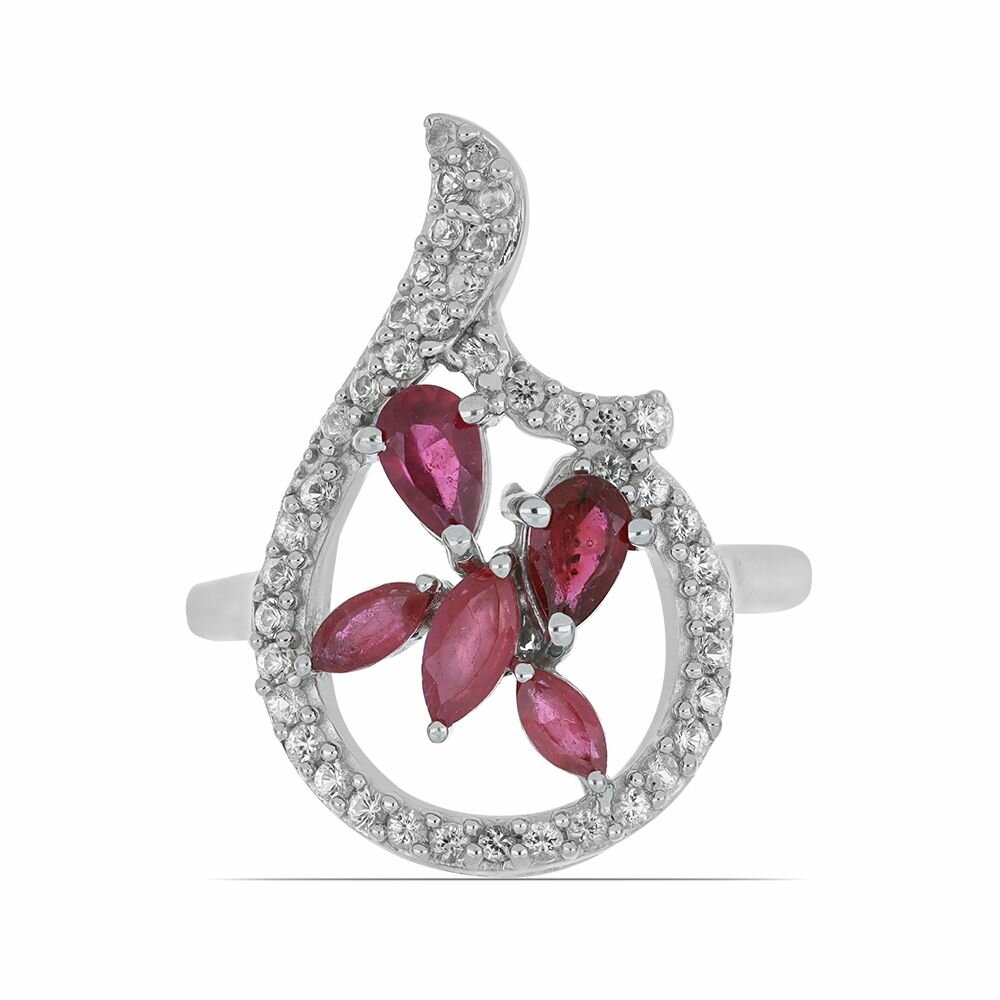 Кольцо тонкое, серебро, 925 проба, родирование, рубин, топаз