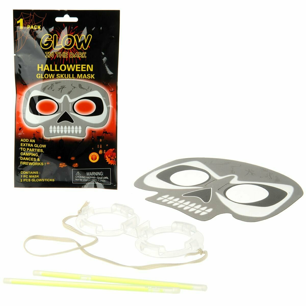 Маска "Череп" на Хэллоуин "Веселый Хоровод", светящаяся, полимерная, мужская
