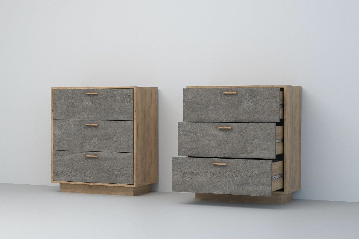 Комод "Эго" К-3 (ПД) Дуб Крафт Золотой/Камень Темный