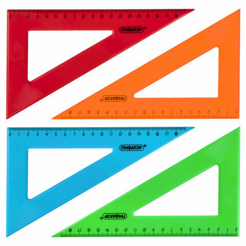 Треугольник пластиковый 30х18 см, пифагор, непрозрачный, ассорти, 210794