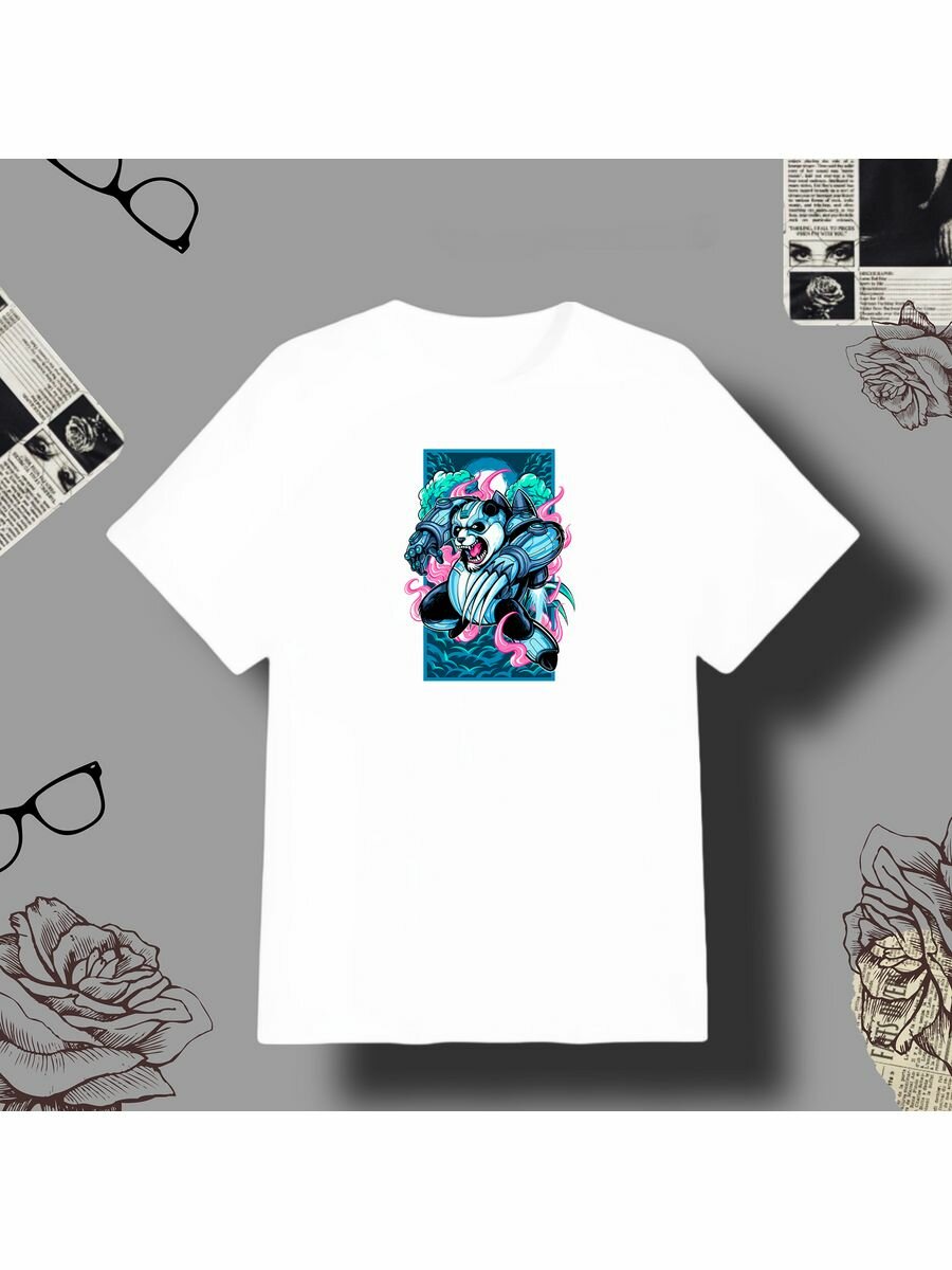 Футболка кибер панда в стиле киберпанк