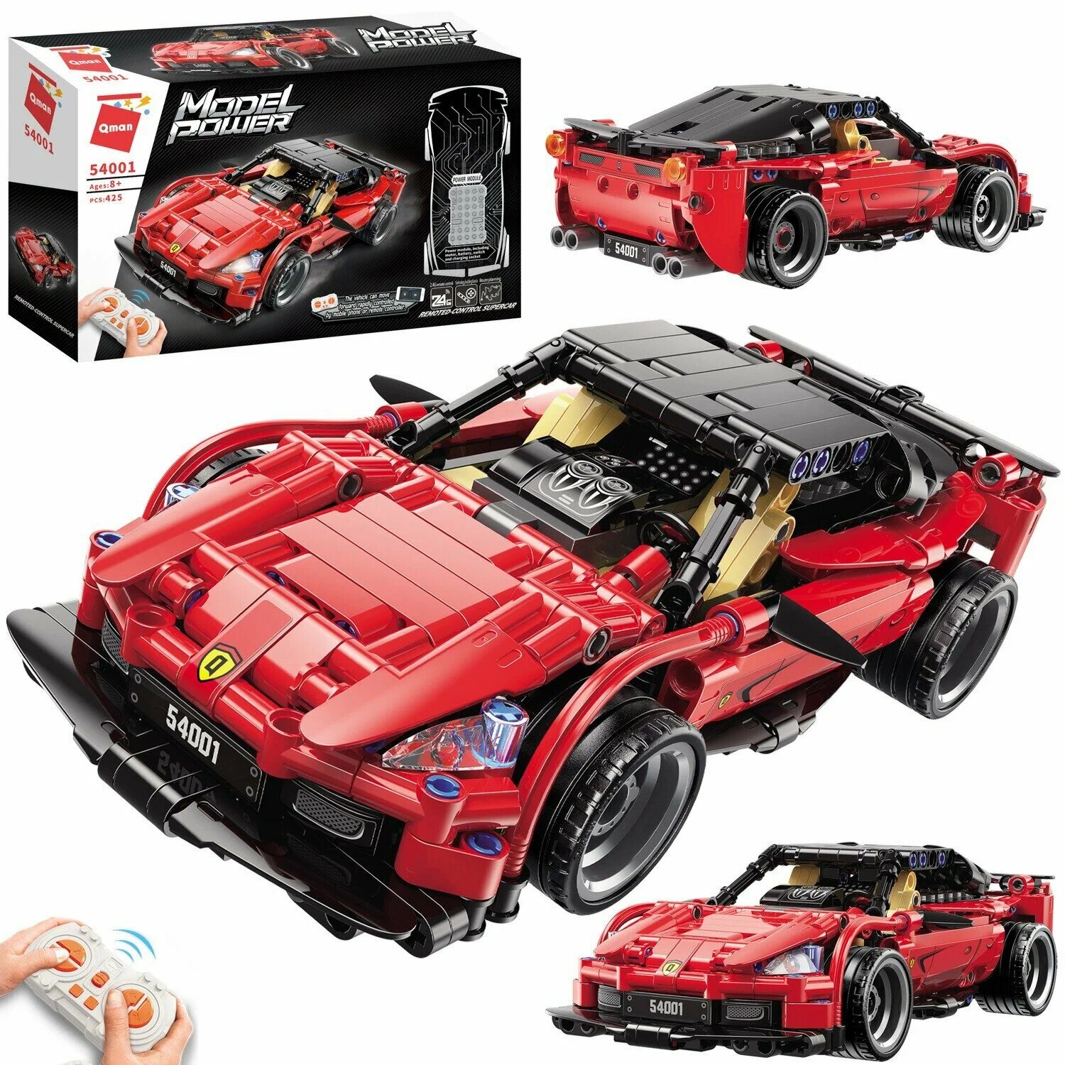 Конструктор Qman Model Power 54001 Спорткар на радиоуправлении, 425 дет.