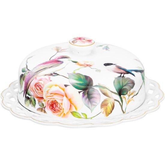 Блинница Elan Gallery "Певчие птички" 26х26х11,5 см, NEW BONE CHINA (730783 Elan)