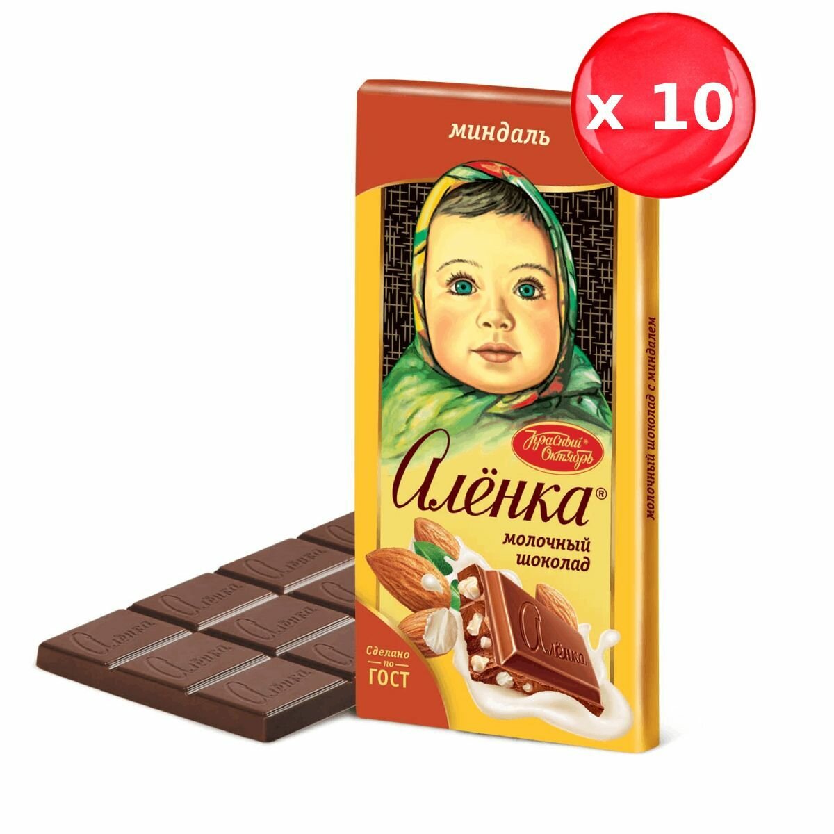 Шоколад Аленка молочный с миндалем 75 г, х 10 шт