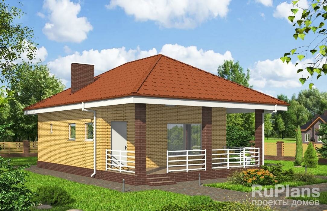 Одноэтажная баня с террасой и комнатой отдыха (54 м2, 8м x 12м) Rg5885