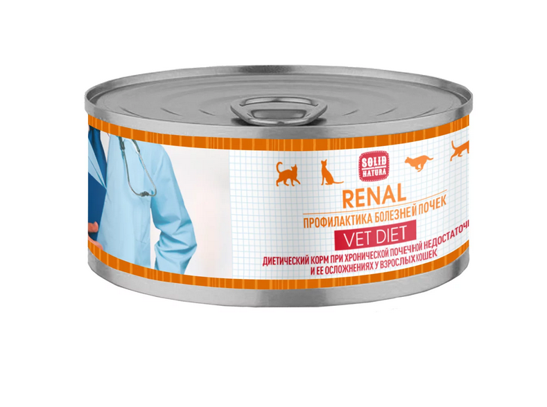 Solid Natura Vet (Солид Натура Вет) Renal Консервы лечебные для кошек при почечной недостаточности 100 г 5 шт