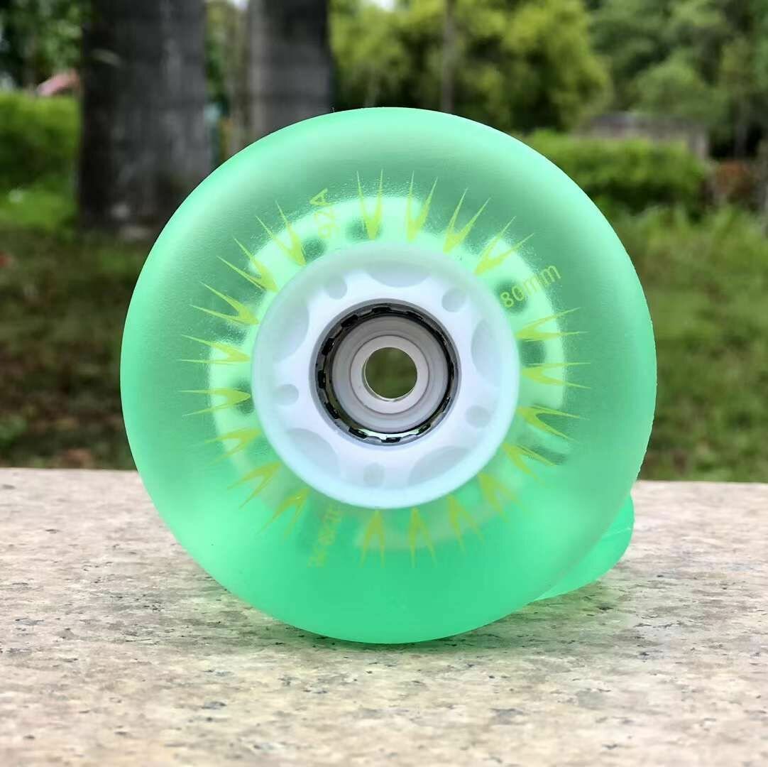 Колеса для роликов светящиеся зеленым, прозрачные. 76мм 92а жесткость 8шт.
