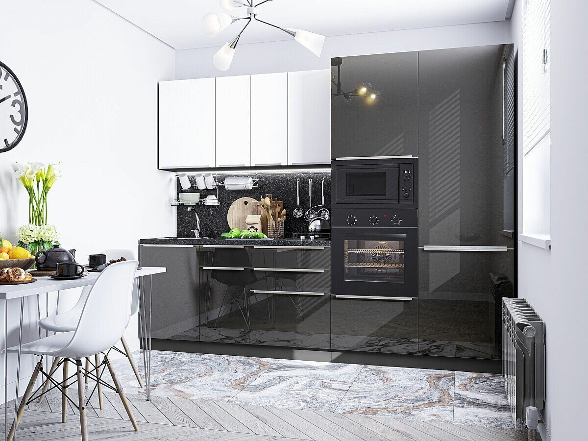 Кухня 2.7 метра Фьюжн-07, Готовый кухонный гарнитур кухня 2140*2700*600 Silky White, Anthracite