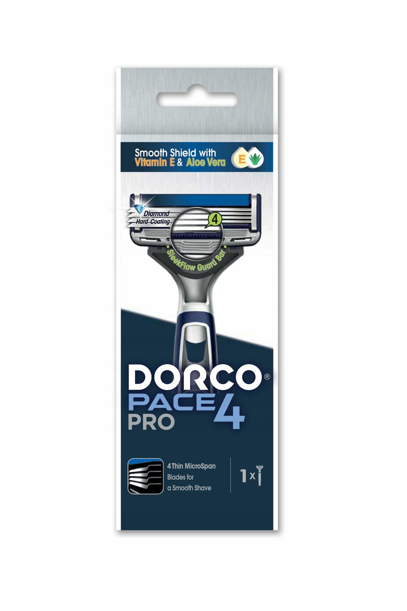 DORCO PACE 4 PRO NEW, одноразовый станок (1 шт.) 4 лезвия, плавающая головка, увлажняющая полоса