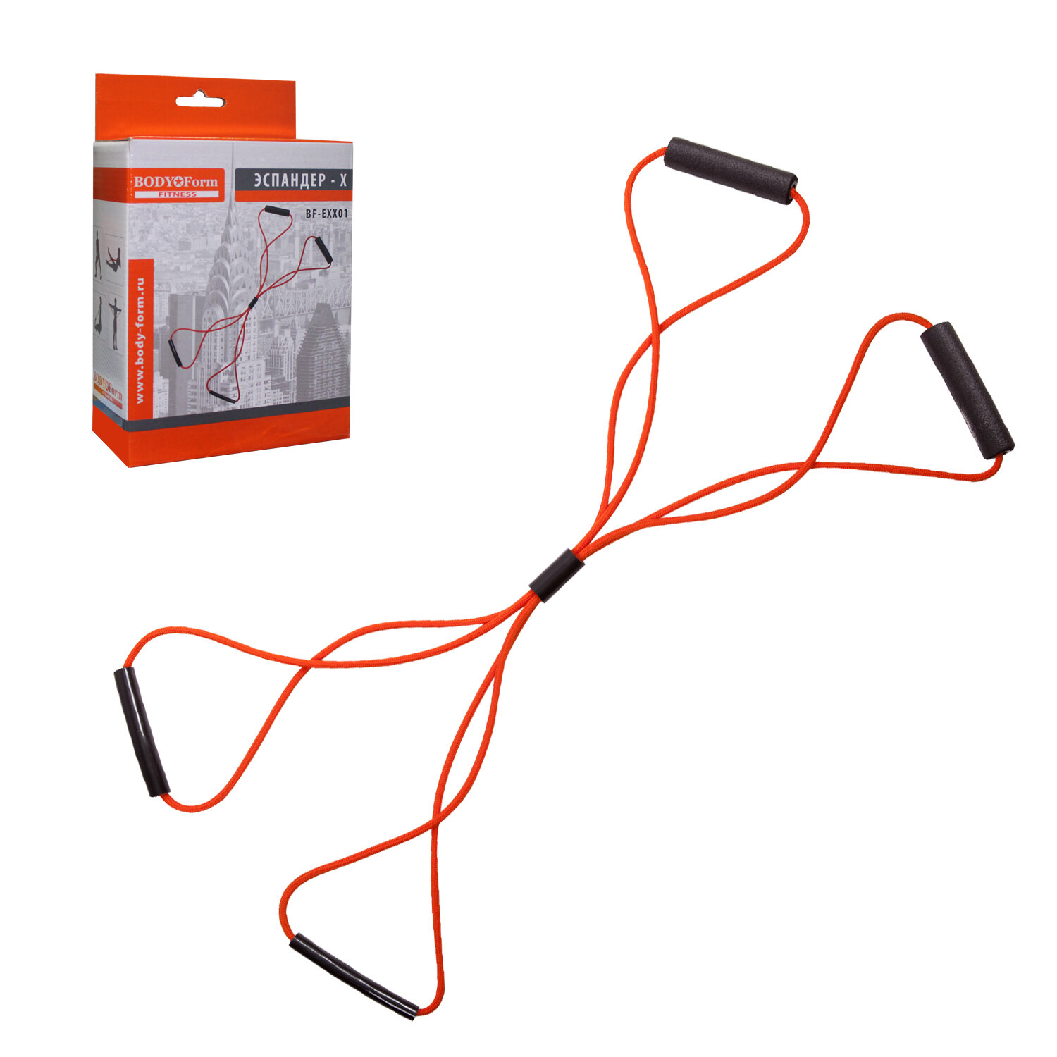 Эспандер X для фитнеса Body Form Bf-exx01, латекс, 4 ручки, красный