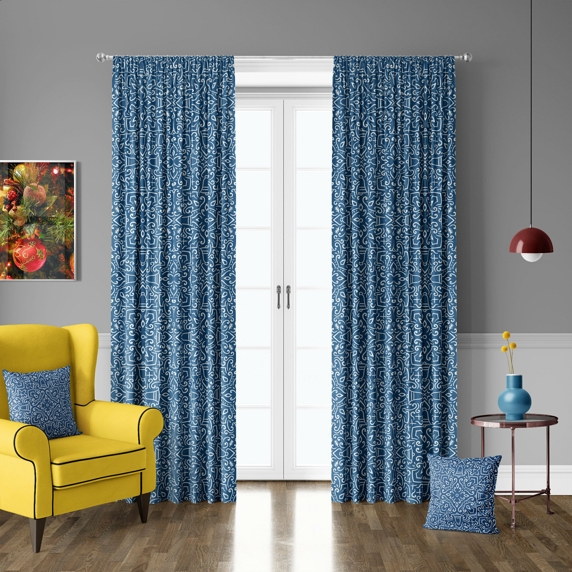 Шторы для комнаты / Новогодние шторы / Фотошторы из ткани габардин 145-260 см 2 шт. /3D шторы / Для гостиной, спальни и кухни