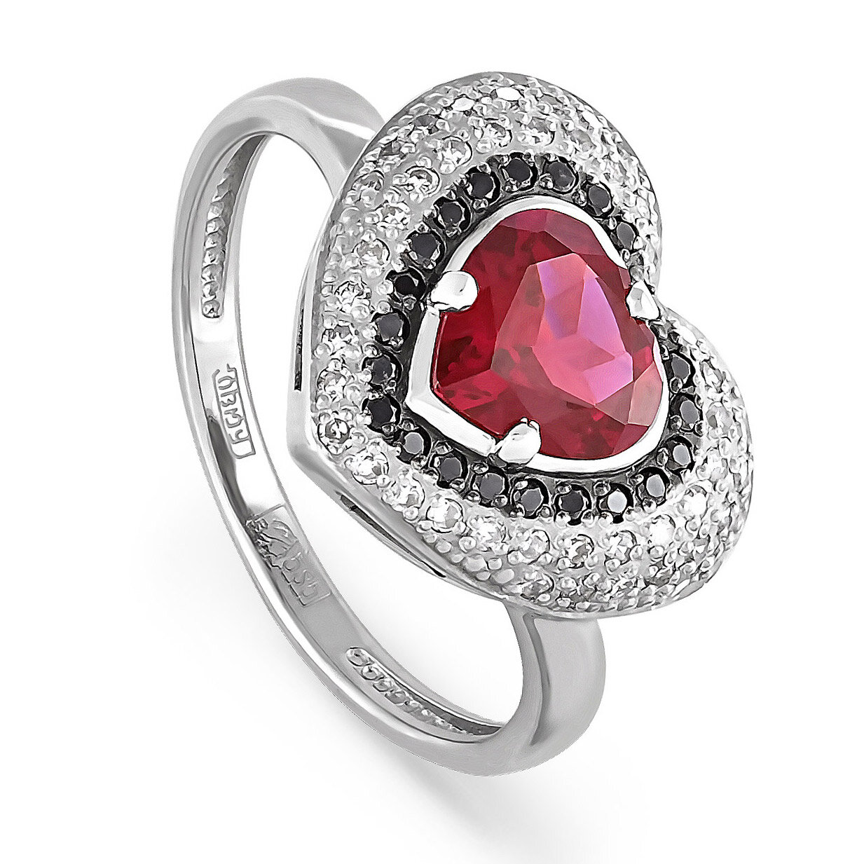 Кольцо, серебро, 925 проба, фианит, родолит