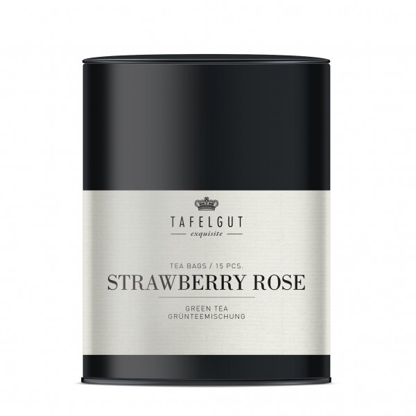 Зеленый чай в пакетиках Tafelgut "STRAWBERRY ROSE", с клубникой и розой, в жестяной банке 55 гр, 15 чайных пакетиков