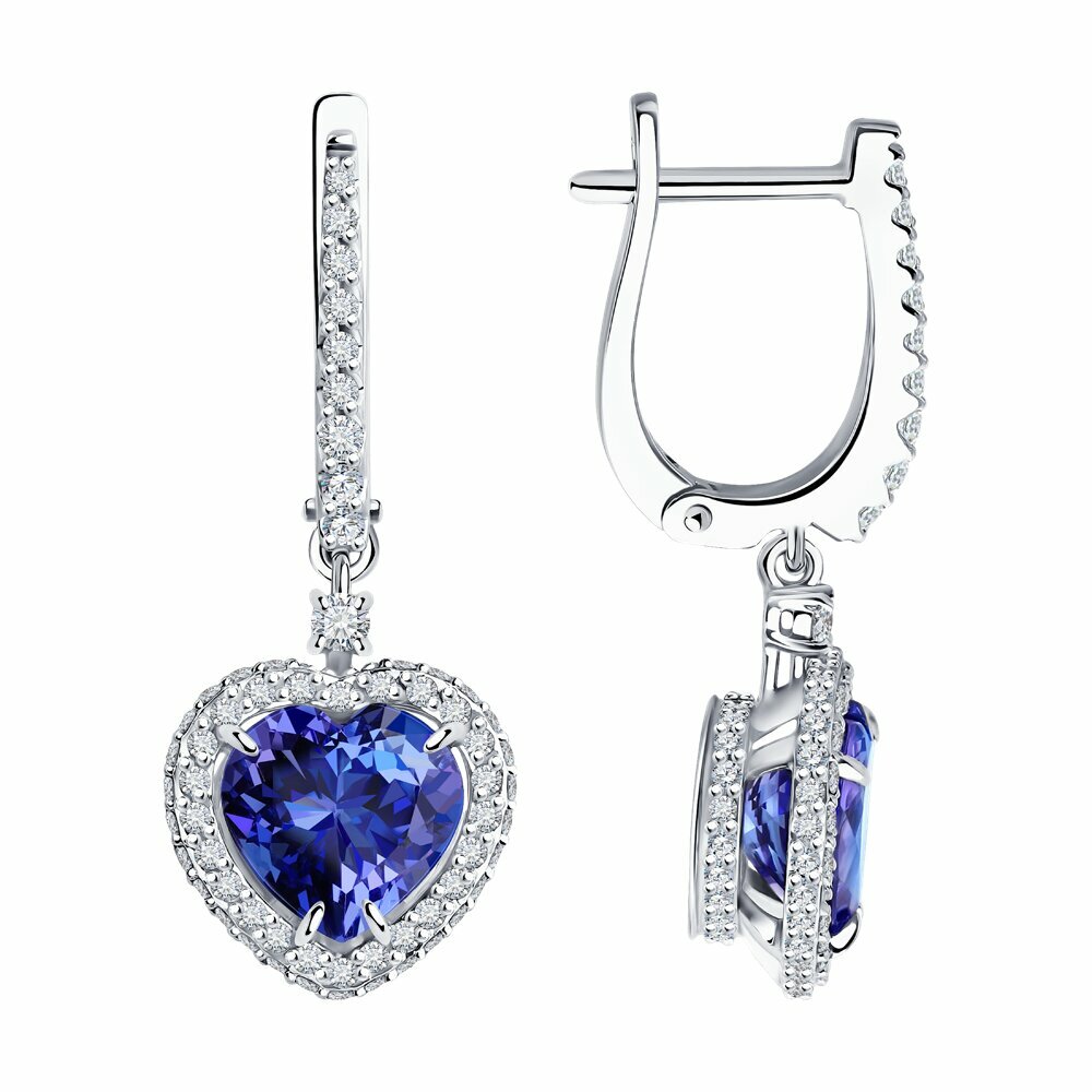 Серьги, белое золото, 585 проба, танзанит, бриллиант