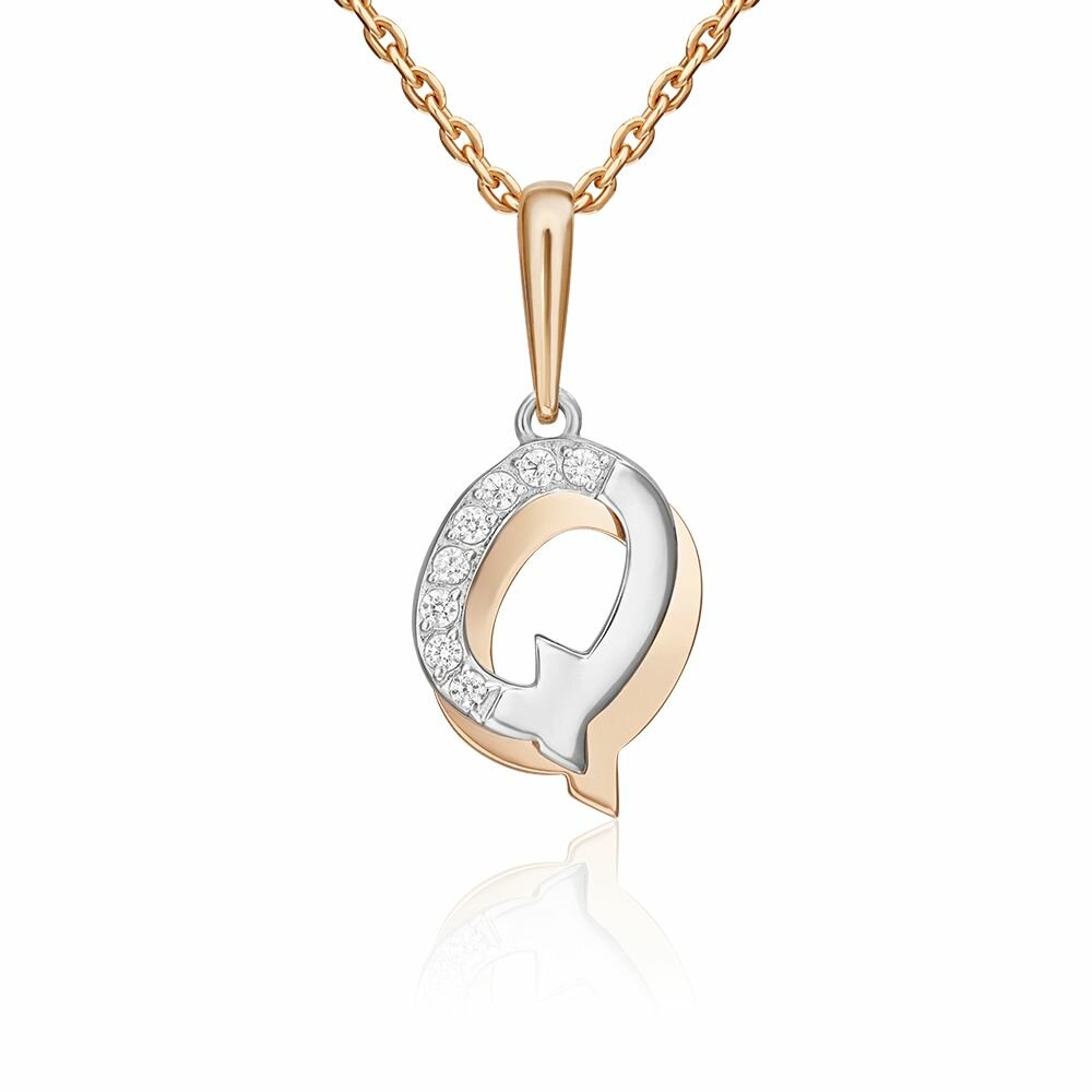 Подвеска, комбинированное золото, 585 проба, родирование, фианит