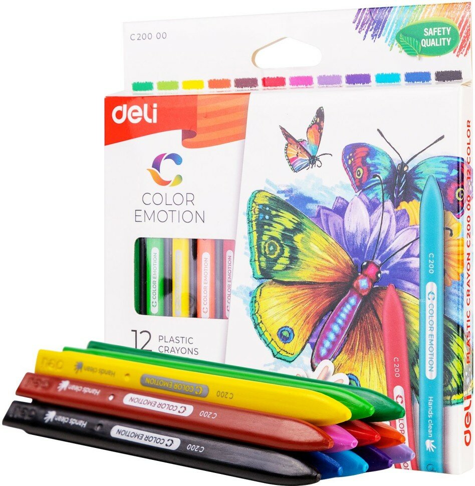 Восковые мелки Deli EC20000 Color Emotion трехгранные 12цв. картон. кор./европод.