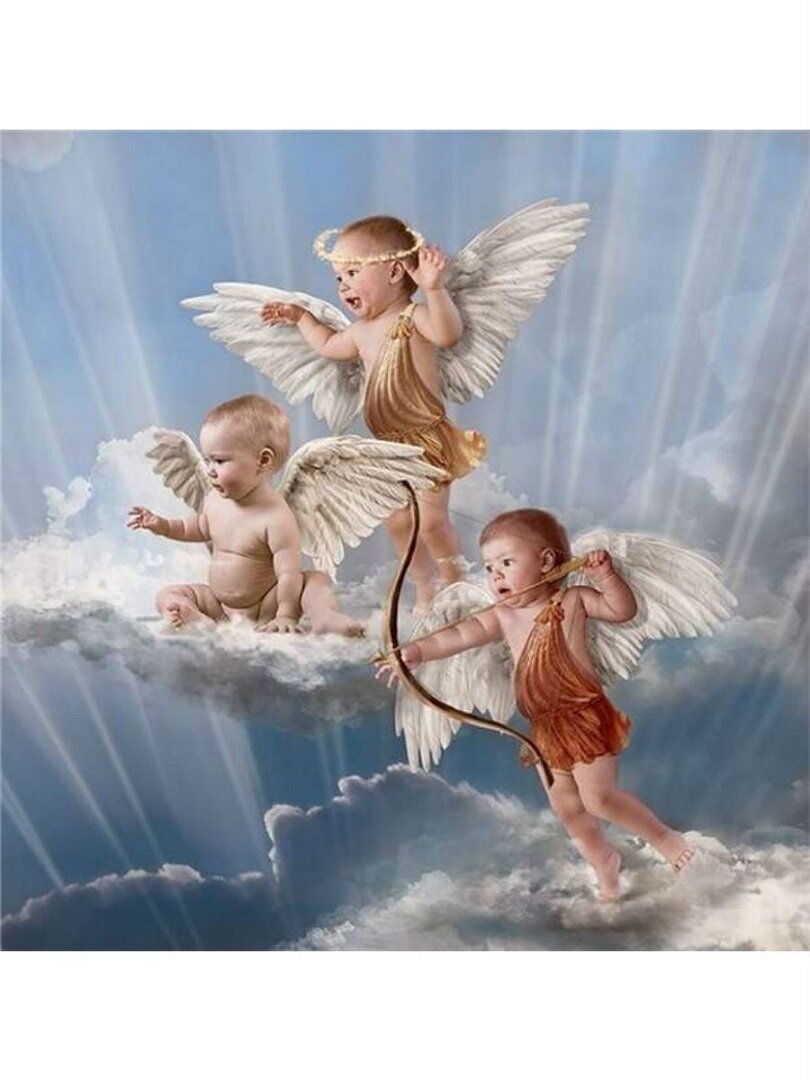 Алмазная мозаика на подрамнике/ Алмазная вышивка/ Картина стразами "Амур и ангелы", 30х40 см, сложность 5, цветов 18/Komas