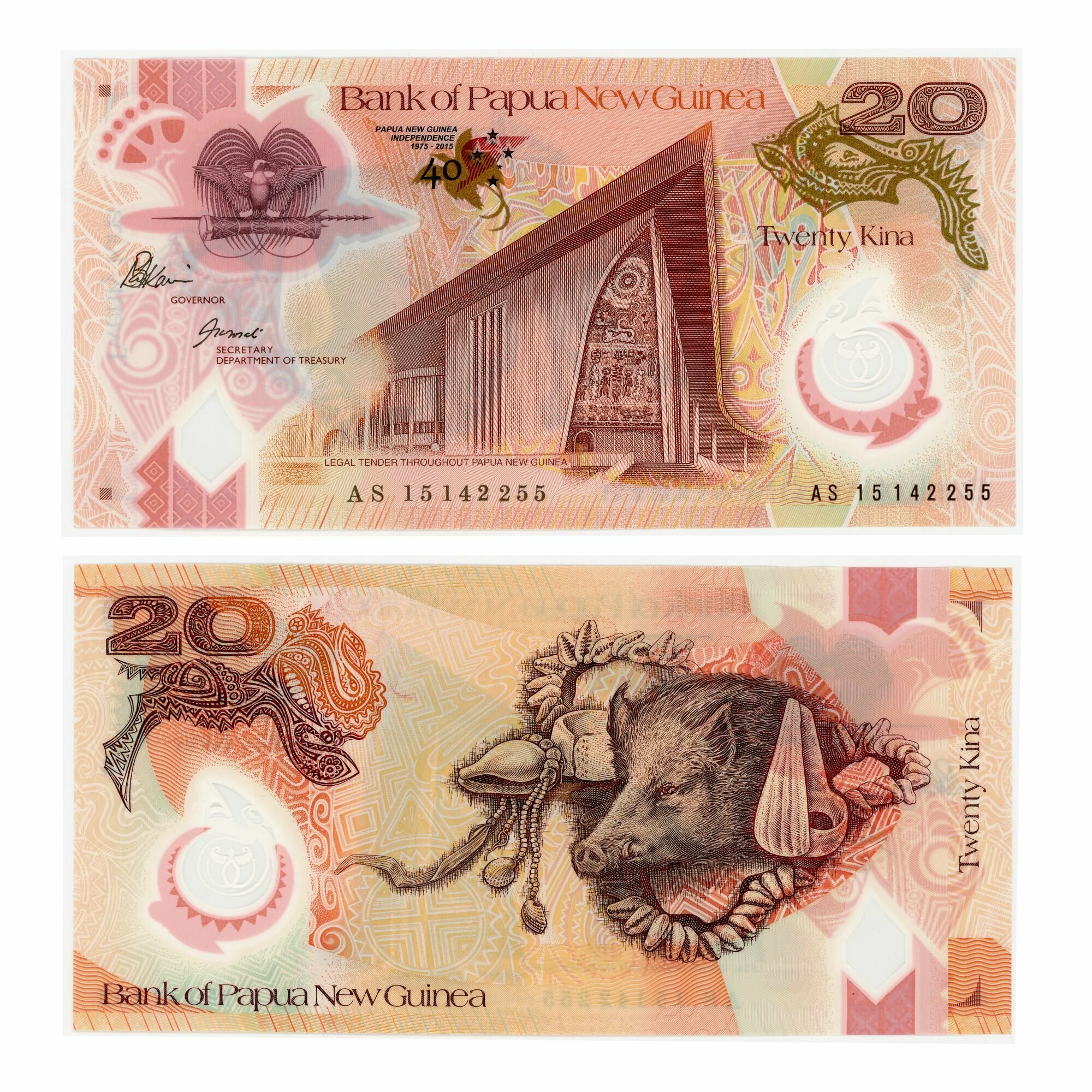 Банкнота Папуа-Новая Гвинея 20 кина 2015 год Uncirculated (UNC) Pick 49 / Юбилейная