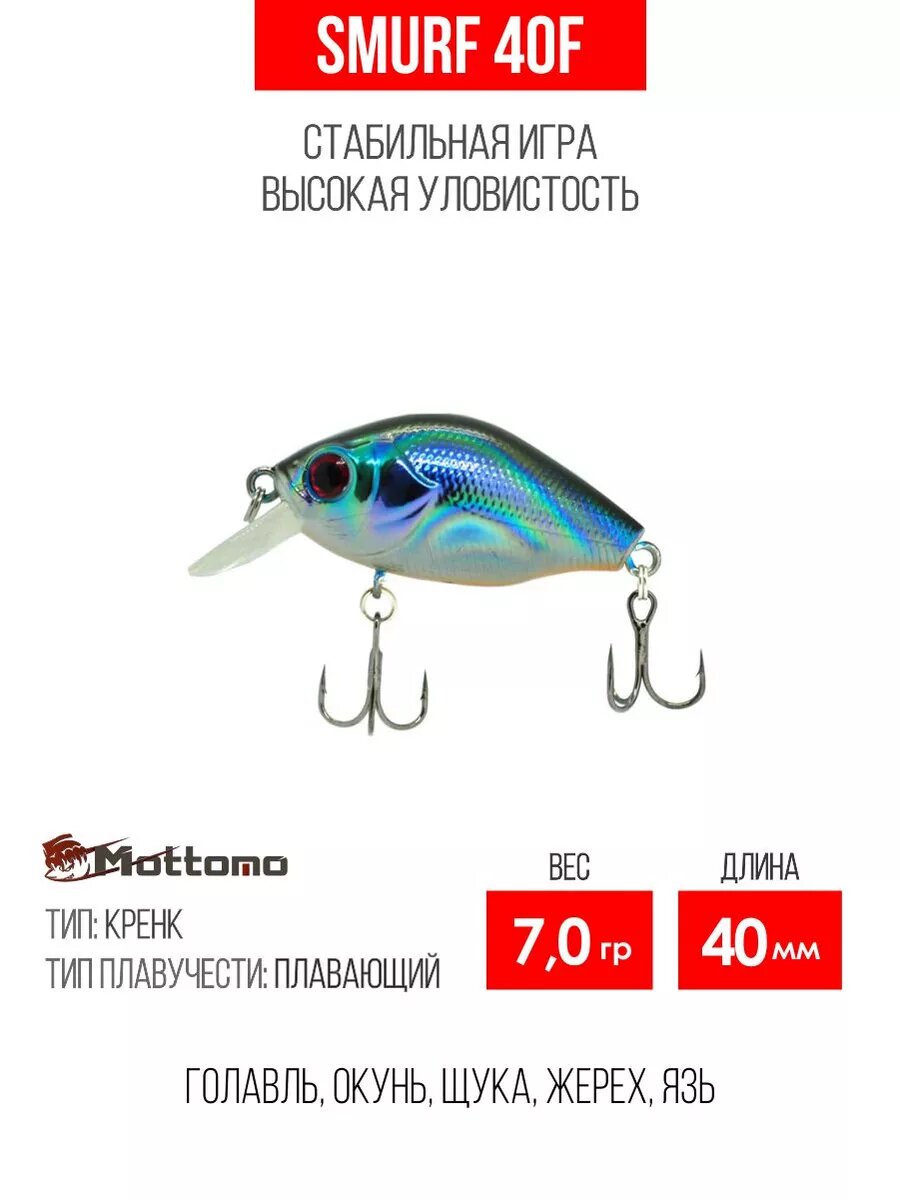 Воблер для рыбалки Mottomo Smurf 40F 7g кренк плавающий для спиннинга, троллинга. Приманка на голавля, язя