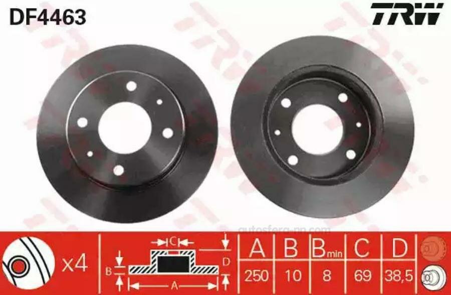 TRW DF4463 Диск тормозной задний MITSUBISHI COLT IV/SMART 454 /D=250MM TRW DF4463