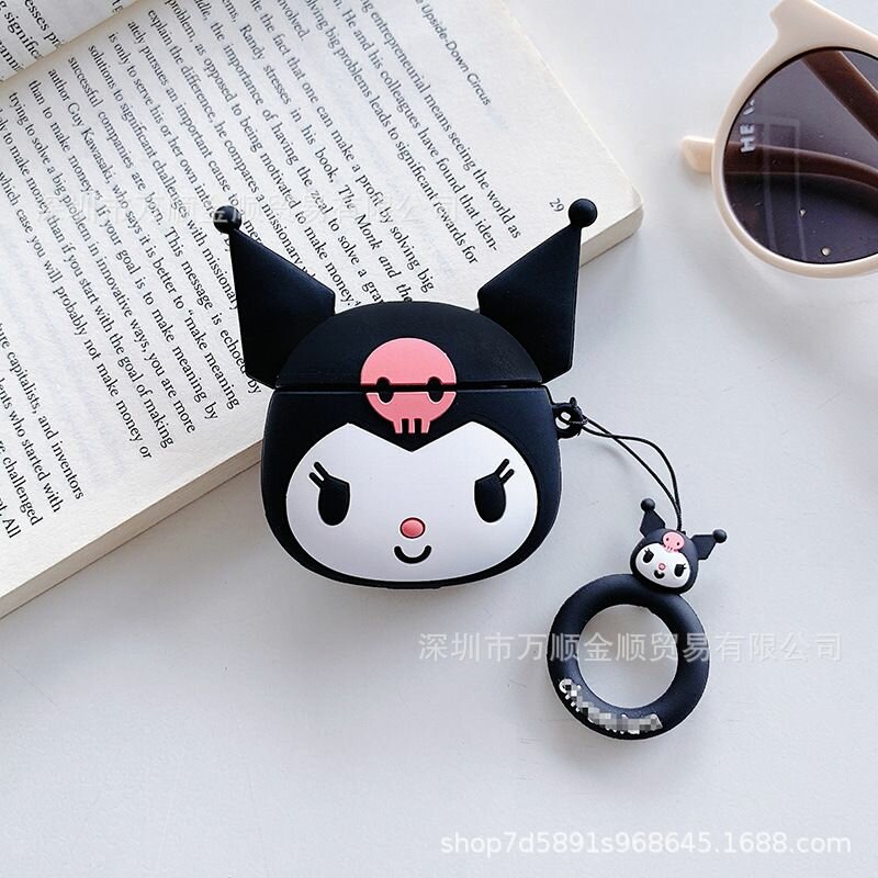 Чехол для наушников AirPods 3 черный, Kuromi Hello Kitty, с ремешком