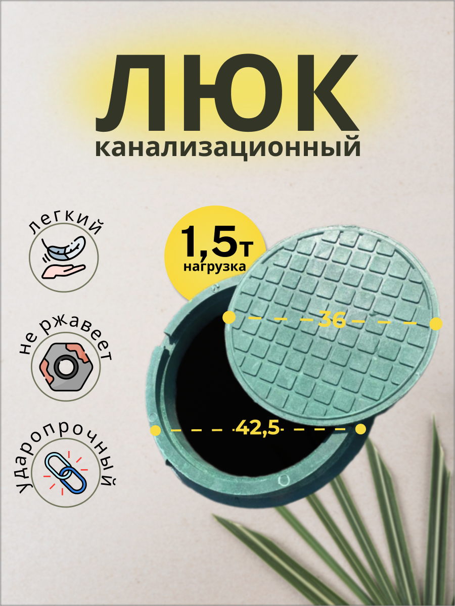 Канализационный люк садовый круглый, зеленый