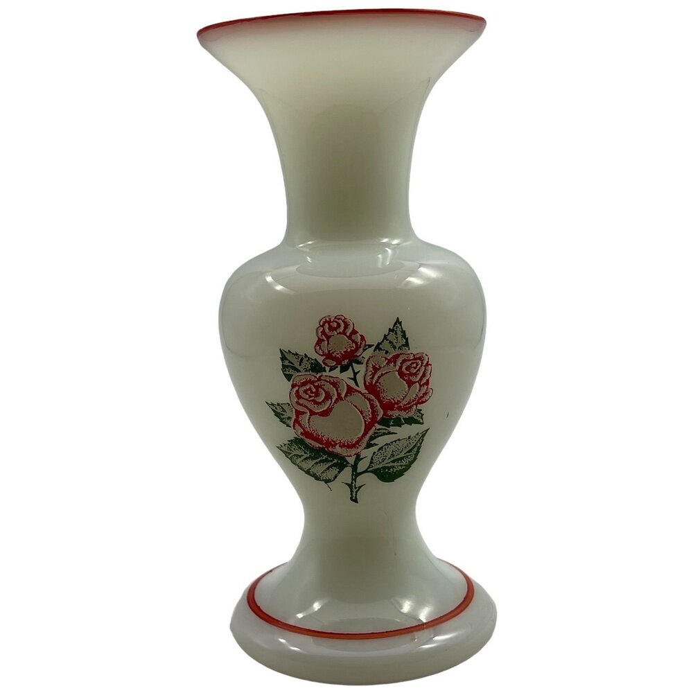 Ваза "Букет роз", 17,5 см, стекло молочное, роспись,1950-1960 гг, СССР