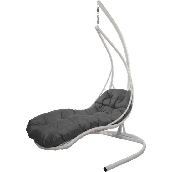 Подвесное кресло M-group лежачее, с ротангом белое, серая подушка
