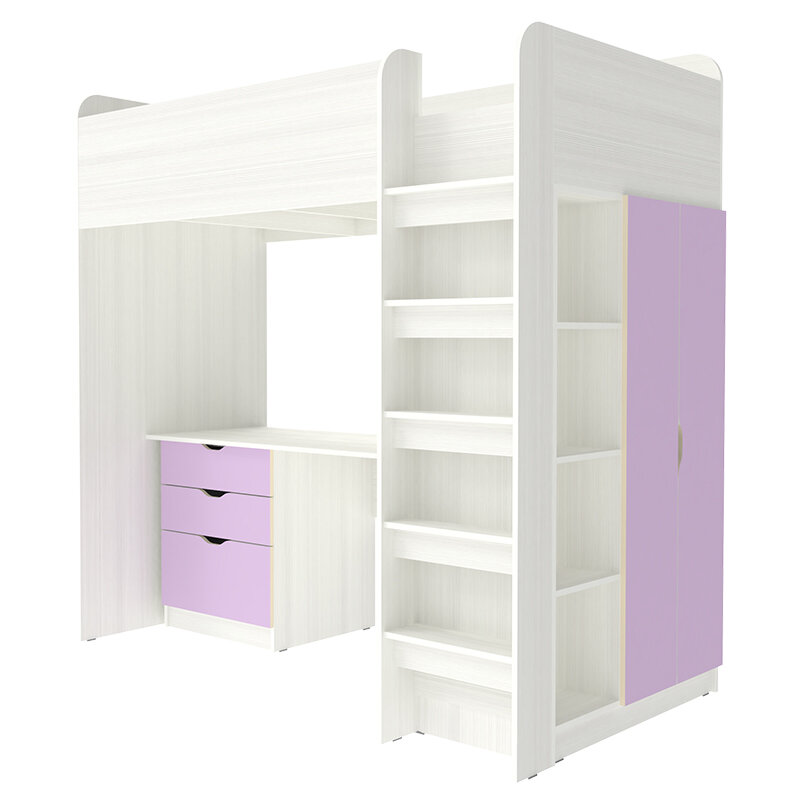 Кровать-чердак Polini Simple с письменным столом и шкафом Белое Дерево Ирис