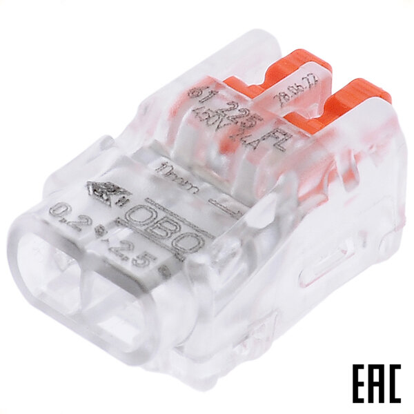 Зажим 61 225FL 2054450 безвинтовой 2х(0,2-2,5) кв. мм (222-412) OBO Bettermann (100 шт. в комплекте)