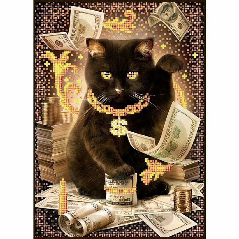 Набор для вышивания Larkes #Н4074 Богатый кот, Вышивка бисером, 21 х 29 см