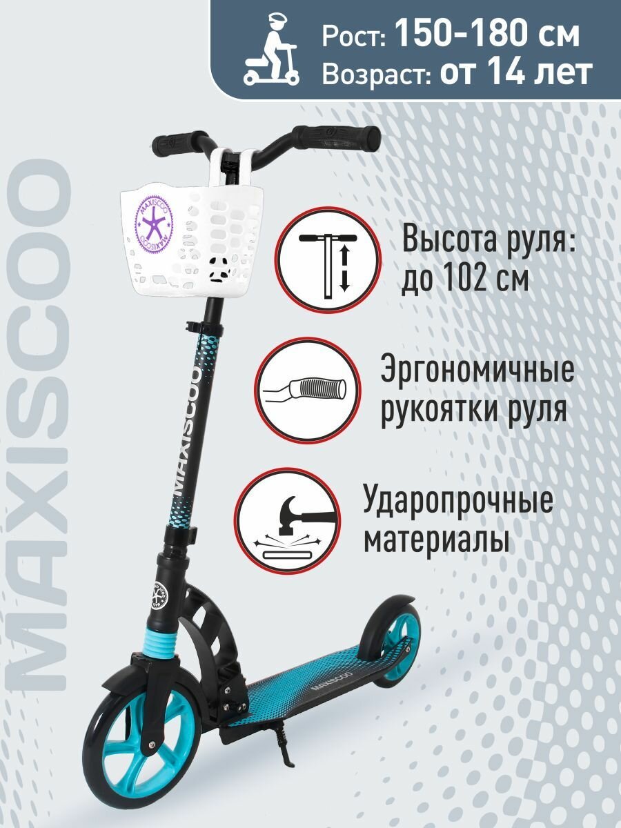 Самокат детский двухколесный MAXISCOO "C7-1", Голубой, с Корзиной