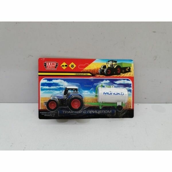 380331 Модель металл трактор С прицепом 15см, подвижные детали, ассорт. 4 модели Технопарк