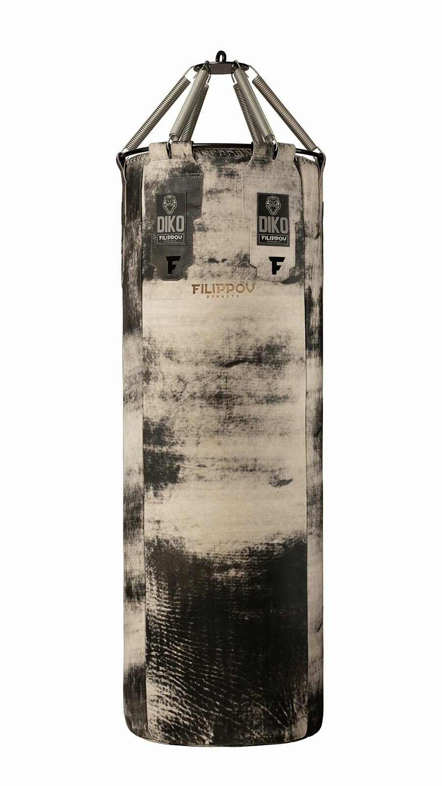 Боксерский мешок DIKO FILIPPOV буйволиная кожа 150см/50см/70кг, бежево-черный