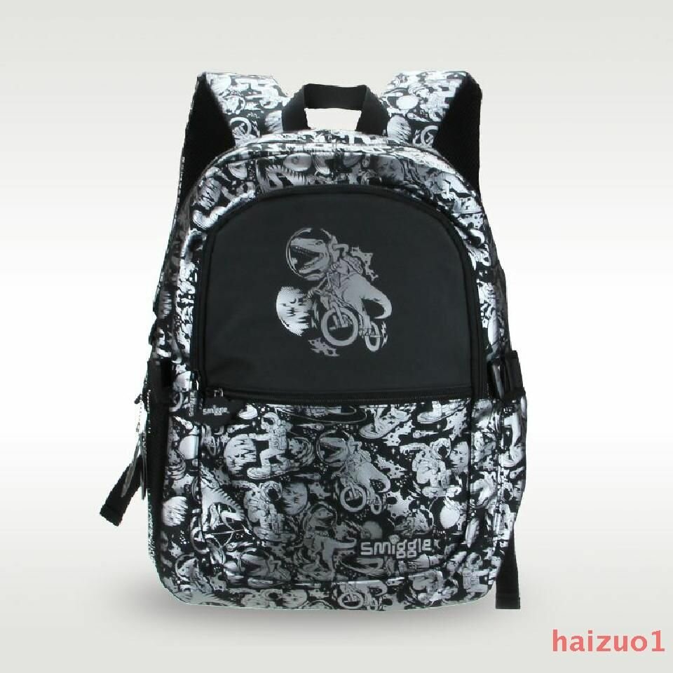 Австралия Smiggle Original Schoolbag Детский плечевой рюкзак для мальчиков Черный Динозавр Большая детская школьная сумка 16 дюймов 7-12 лет-Melody