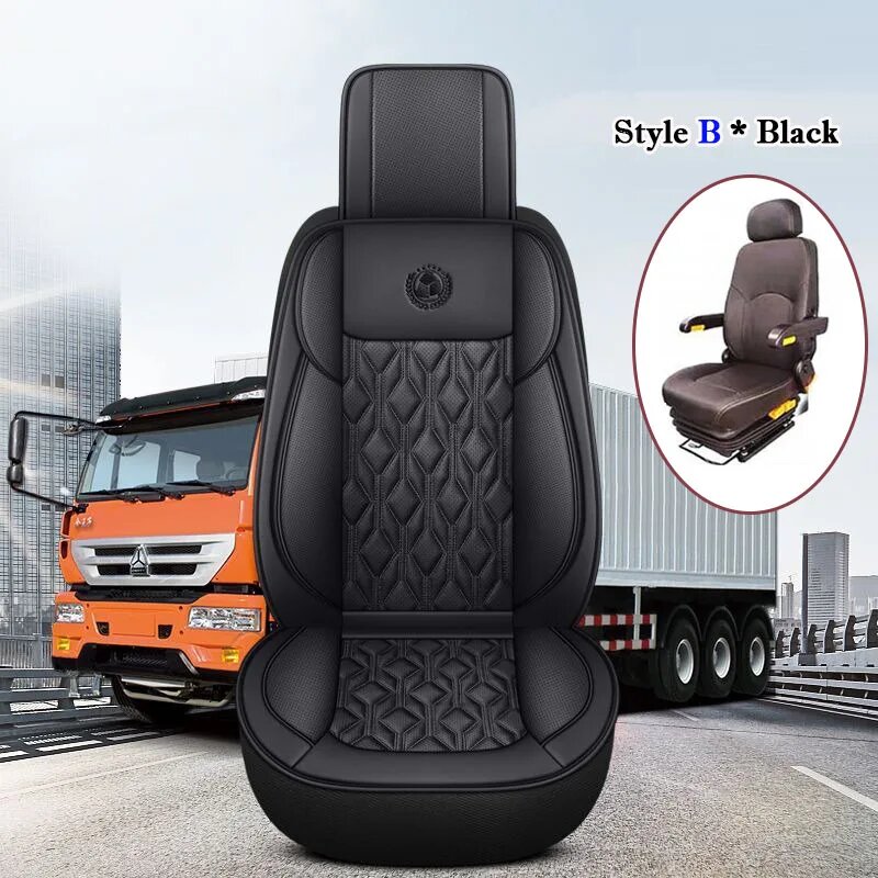 Кожаный чехол на сиденье для большого грузовика, кожаный чехол на сиденье для HOWO Benz Renault DAF IVECO Hino JAC ISUZU SANY MAN SCANIA Style B -Black