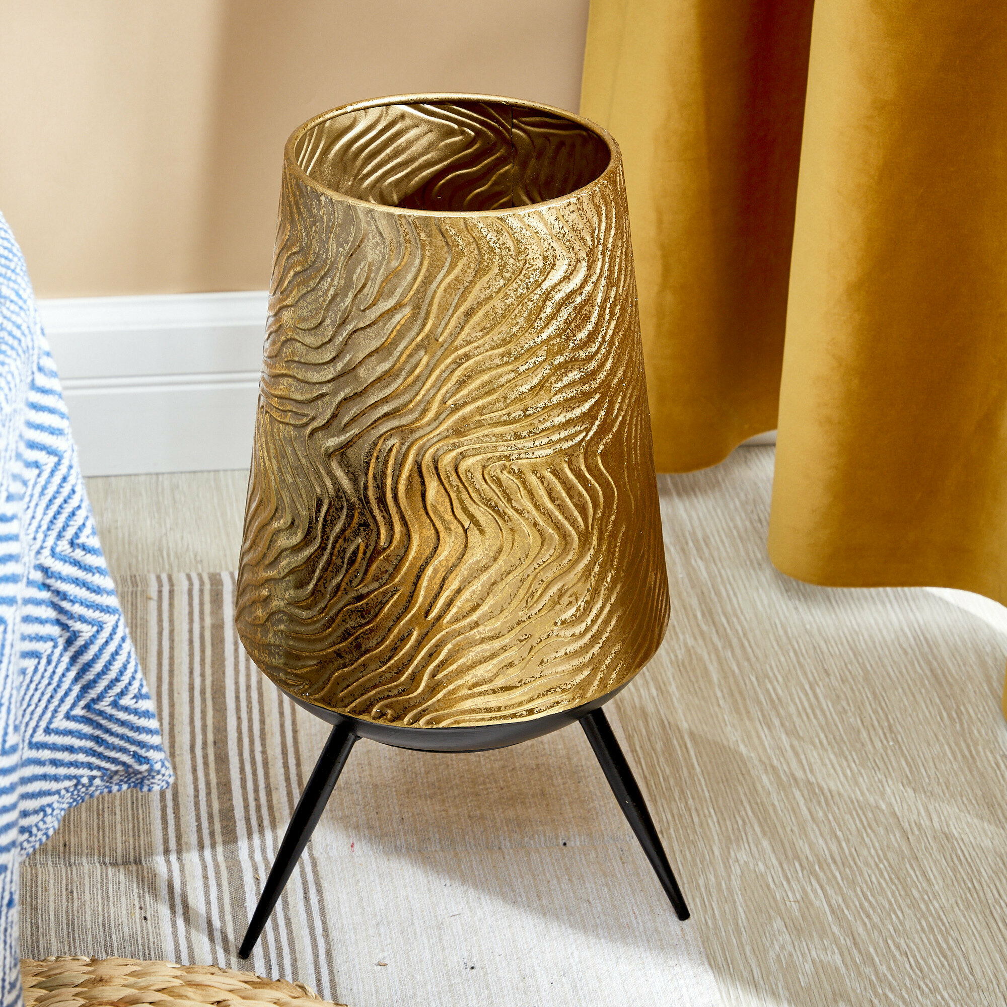 57-054 Кашпо на ножках 25x25x41см, Железо, золотистый, Glasar