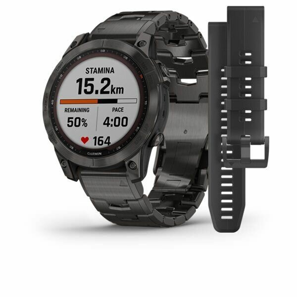 Часы Garmin Fenix 7 Sapphire Solar, темносерый титан с титановым браслетом 010-02540-39