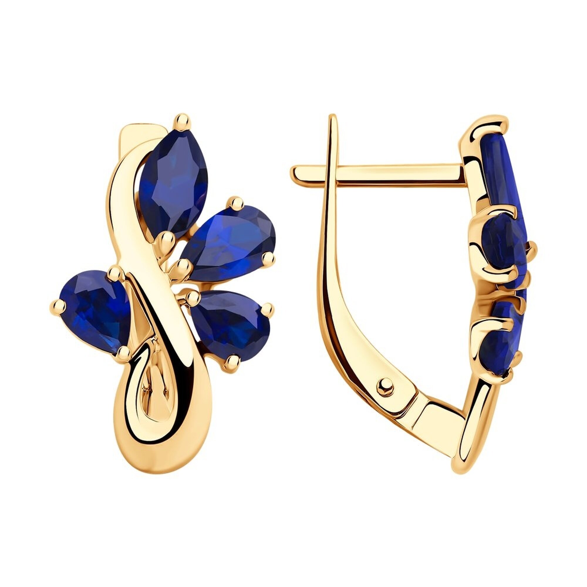 Серьги, красное золото, 585 проба, корунд