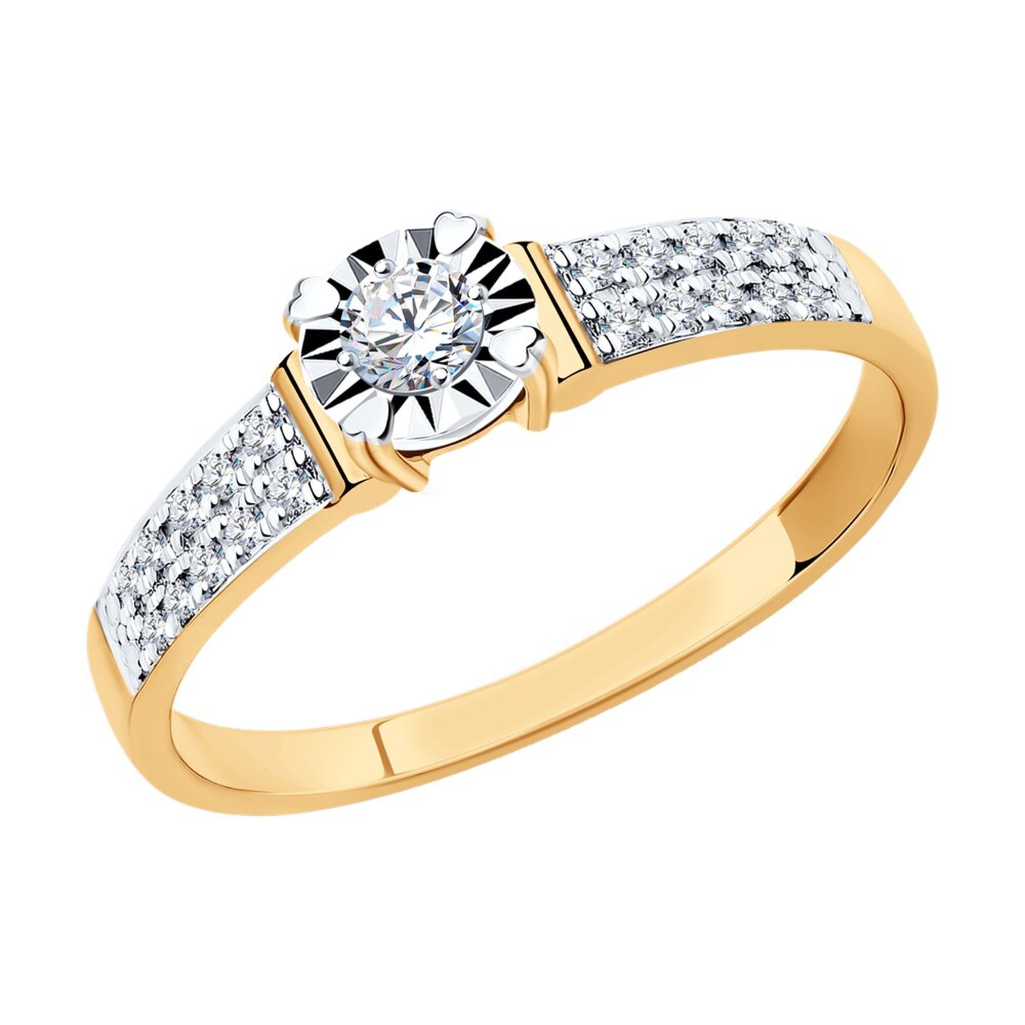 Кольцо помолвочное, красное золото, 585 проба, бриллиант