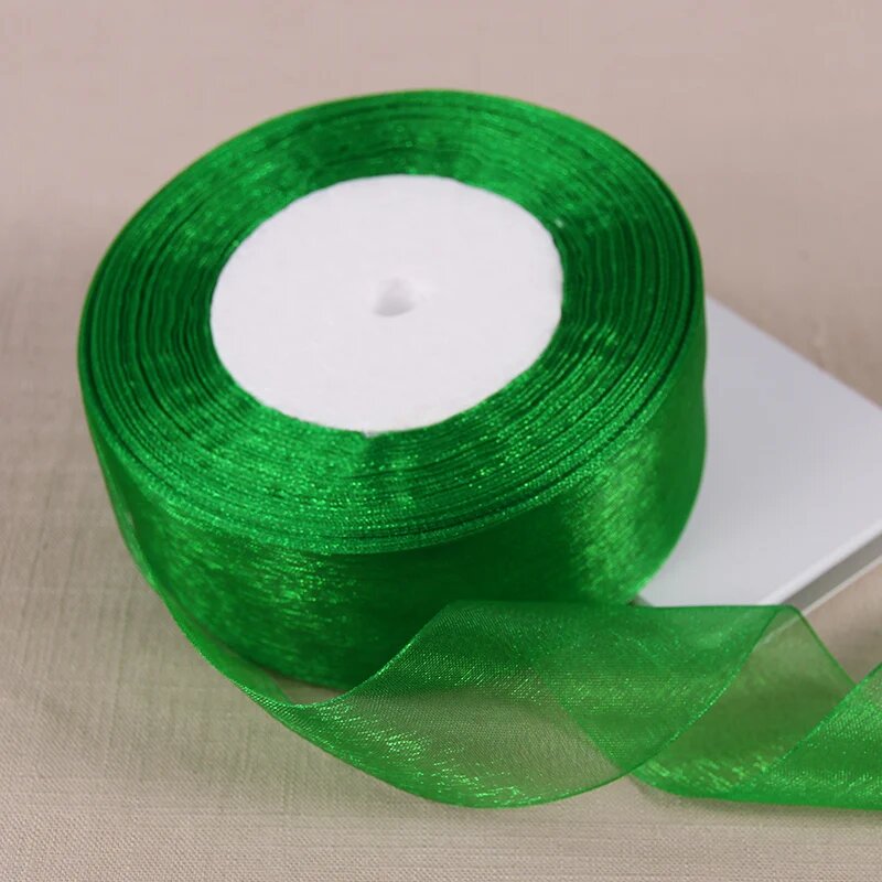 Зеленые органзовые ленты Wusmart Зеленый, 1019 Green, 40mm Width