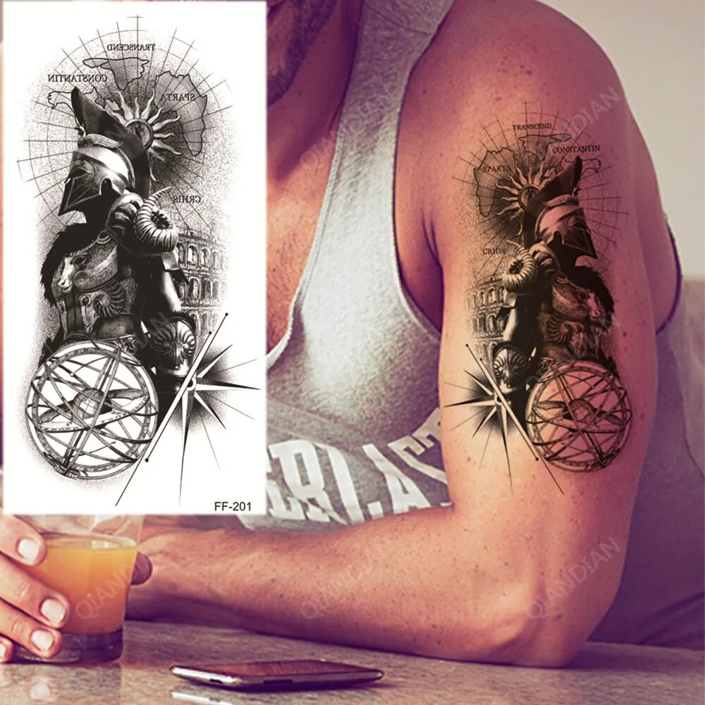 Водостойкая временная татуировка-наклейка для мужчин, половина руки, Зевс, лев, воин, искусство, хипстерская Корона, лес, черная передача, вспышка, крутой поддельный тотем 07-QFF-201