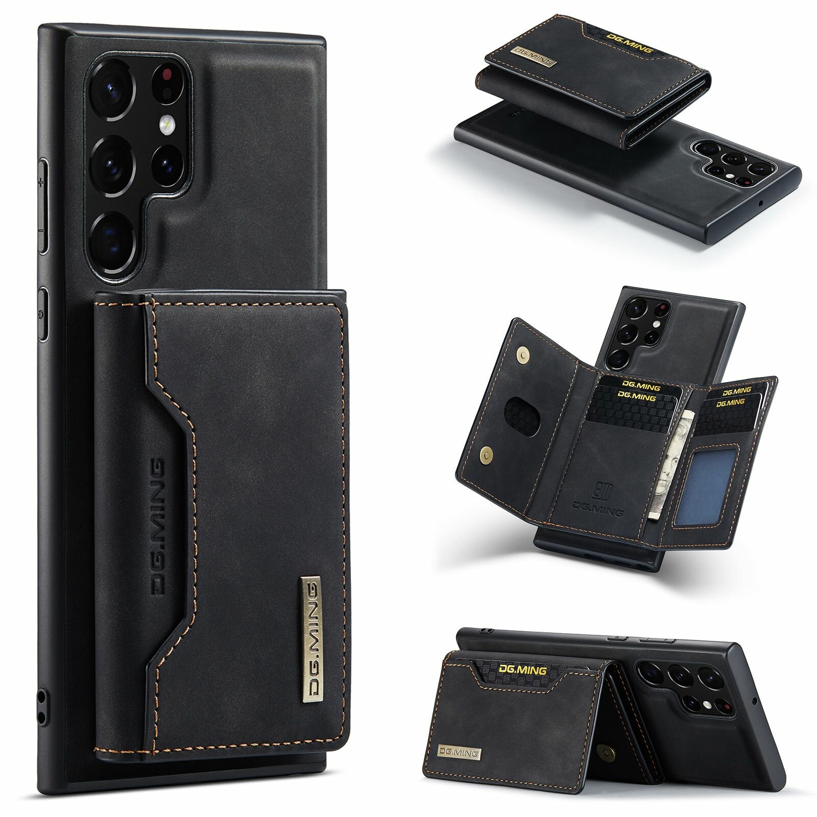 DG.MING Mагнитный кожаный чехол для Samsung Galaxy S23 Ultra (Самсунг Галакси С23 Ультра) , держатель магнитной карты, 2-в-1 чехол из спилка