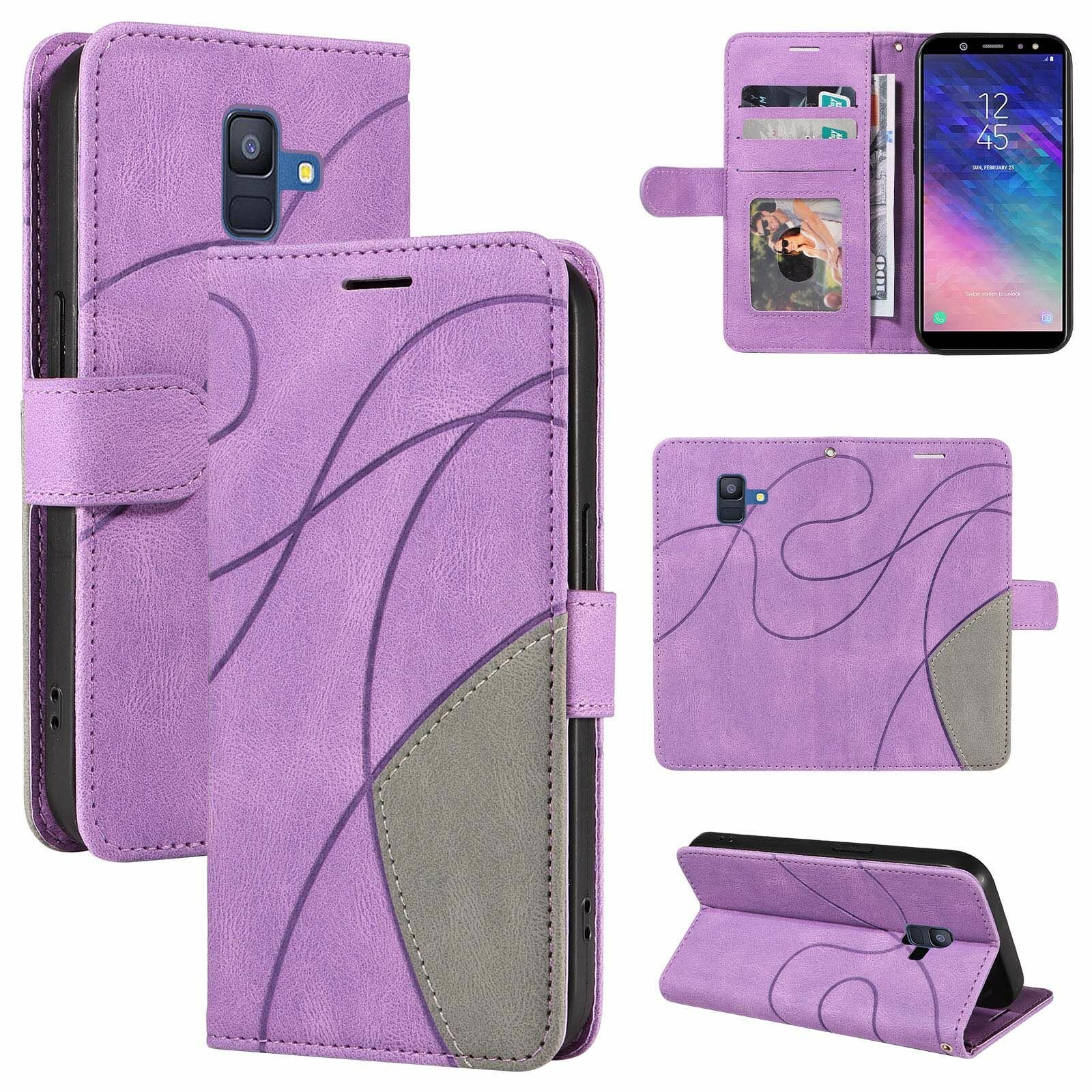 YIKATU Чехол Книжка Для Samsung Galaxy A6/J6 2018(Самсунг Галакси A6/J6 2018) Магнитной Застежкой Хлятиком И Отделением Под Карты Кожаный