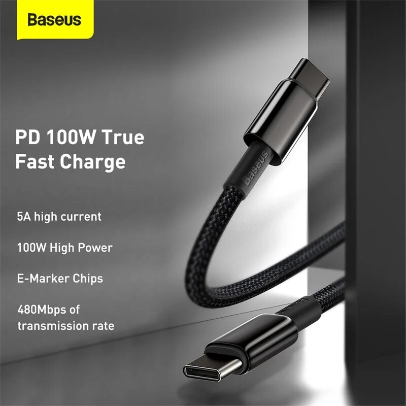 Baseus USB Type-C кабель 1 м, 100 Вт — фото 1