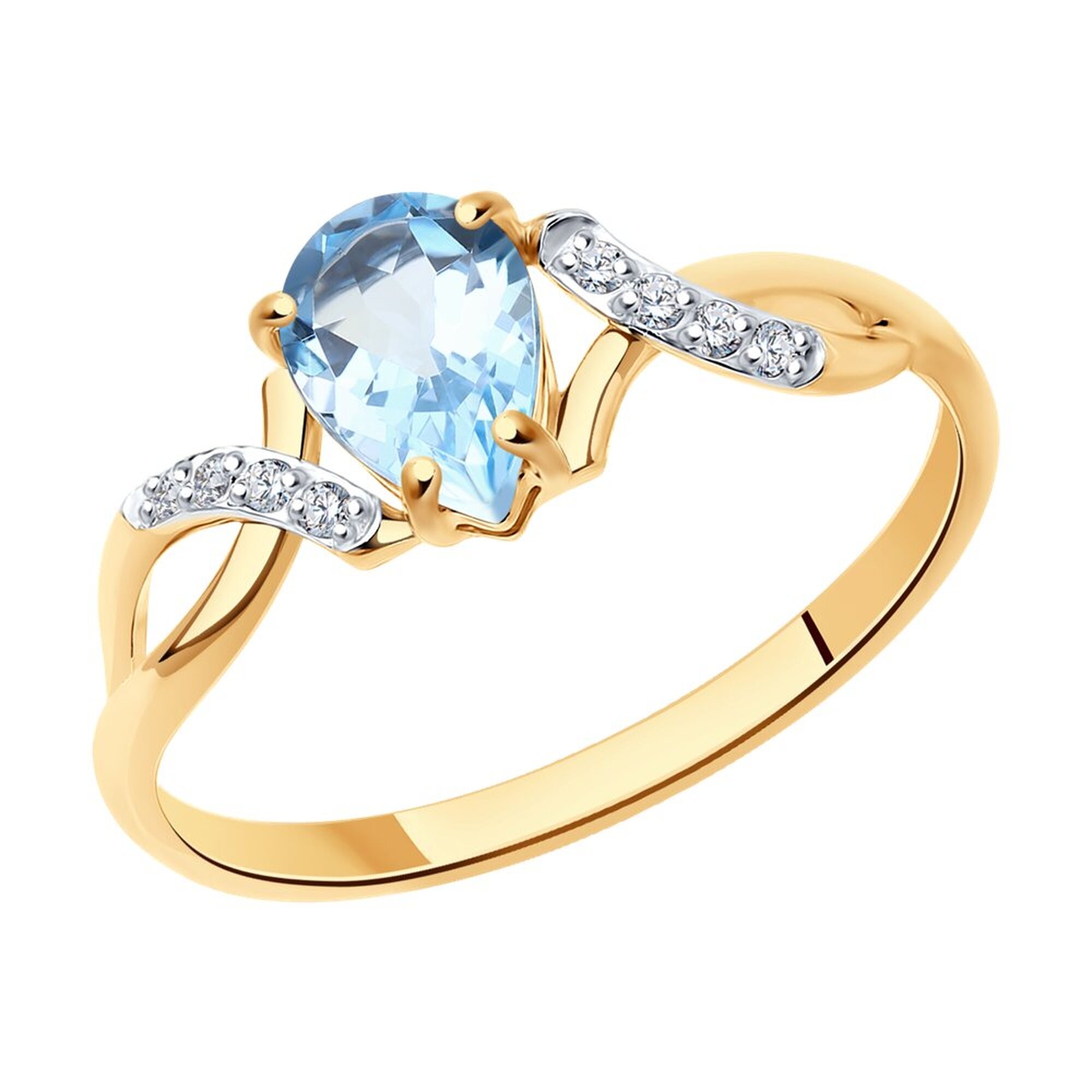 Кольцо, красное золото, 585 проба, фианит, топаз